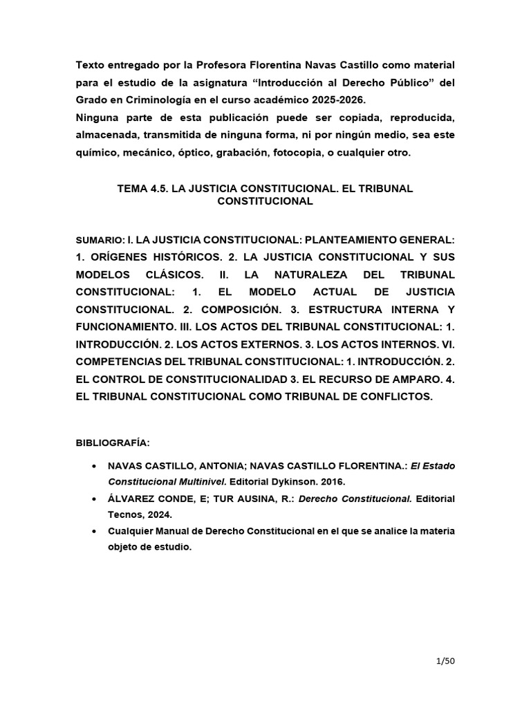Tema 4.5. Tribunal Constitucional | PDF | Sentencia (ley) | Judicaturas