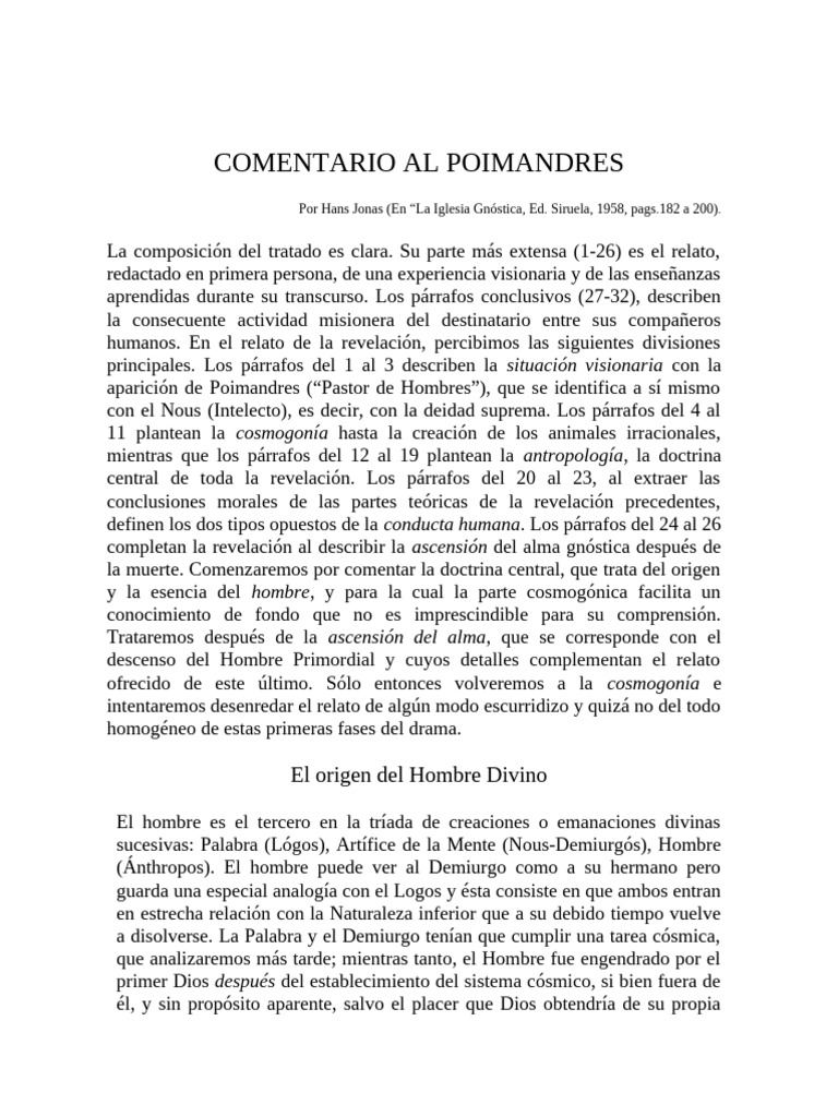 Jonas Hans – Comentario Al Poimandres | PDF | Gnosticismo | Alma
