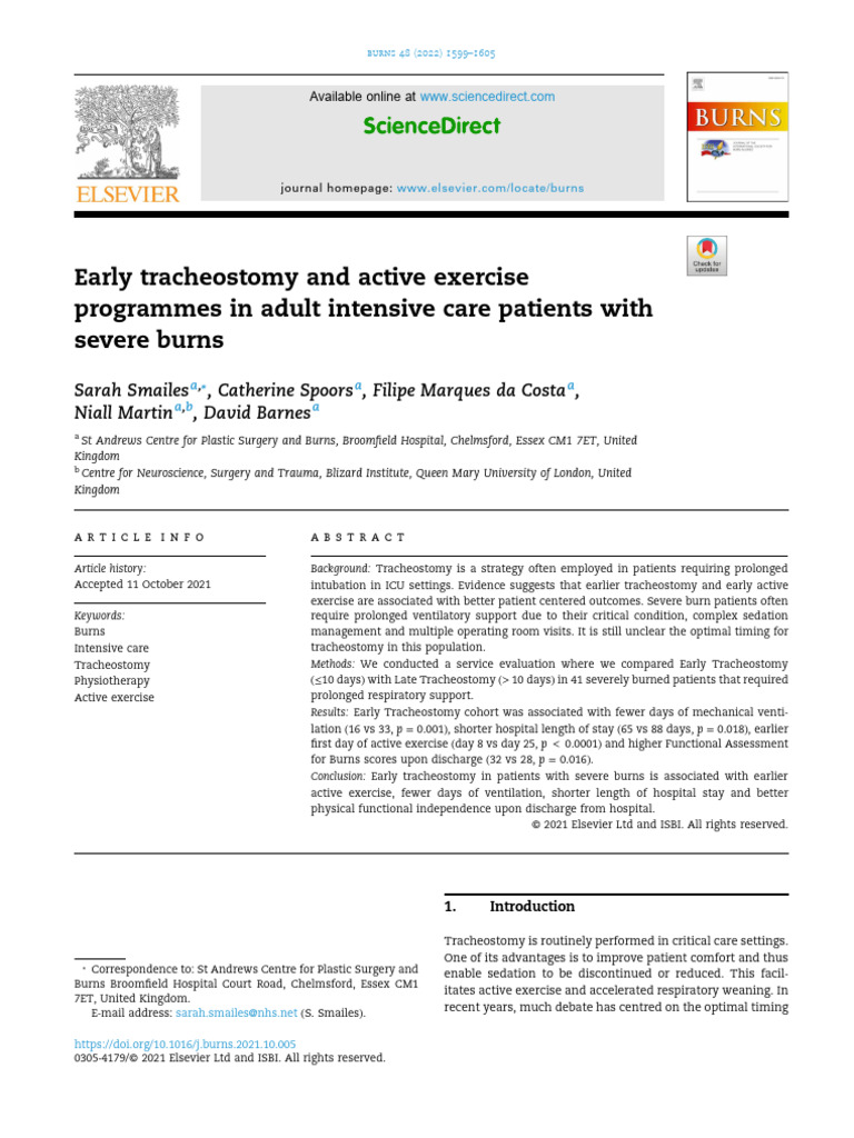 Early Tracheostomy in Severe Burns ICU | PDF | Physical Therapy ...