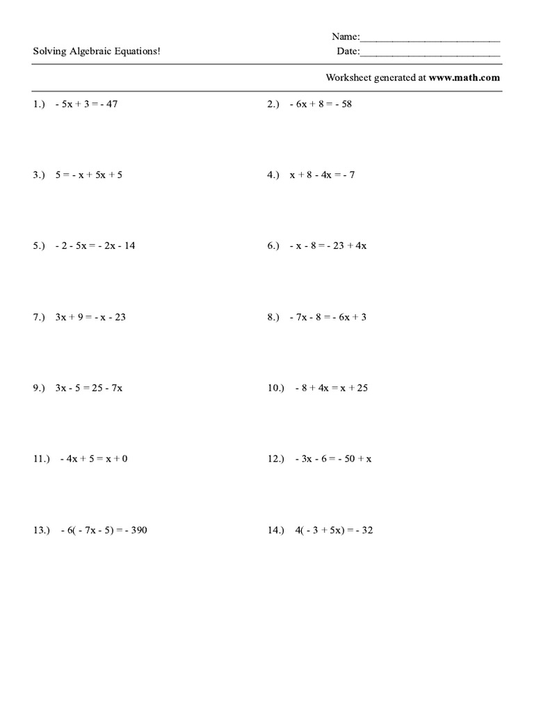 Math - Algebra - Algebraic Equations 2 | PDF