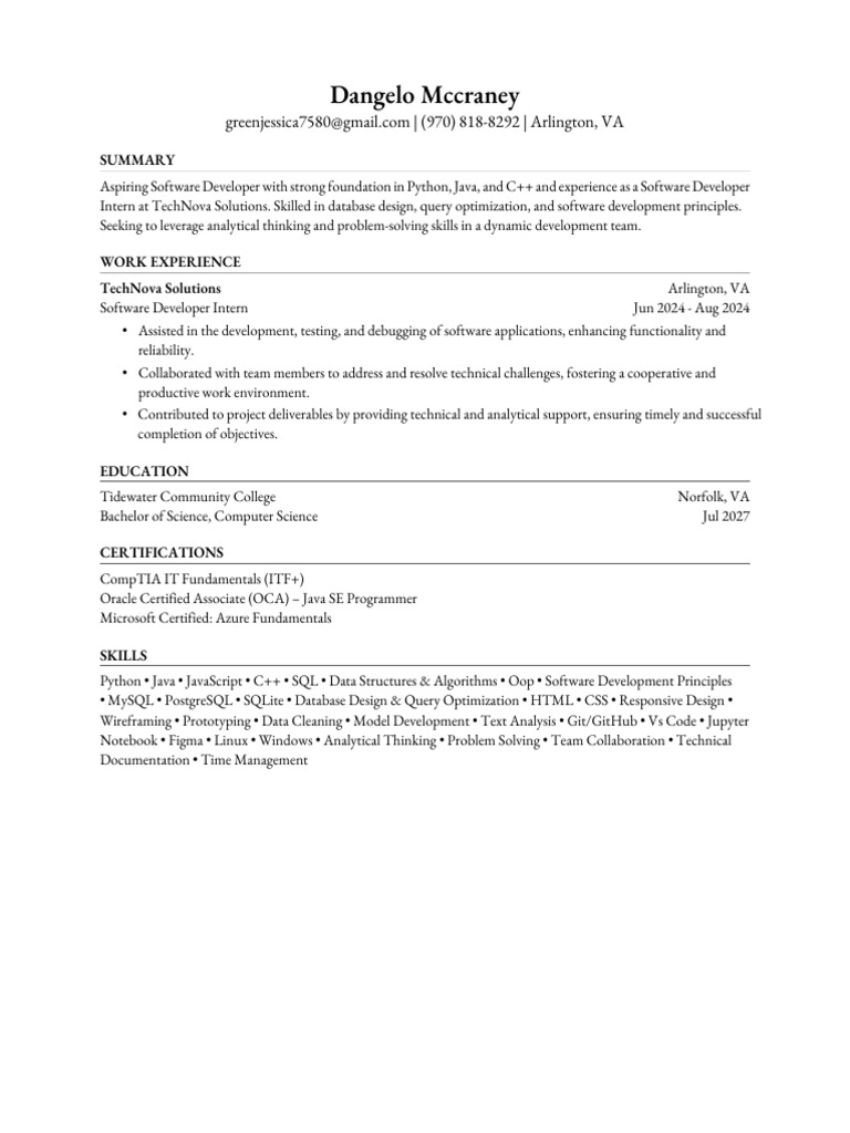 Aspiring Software Developer Resume | PDF