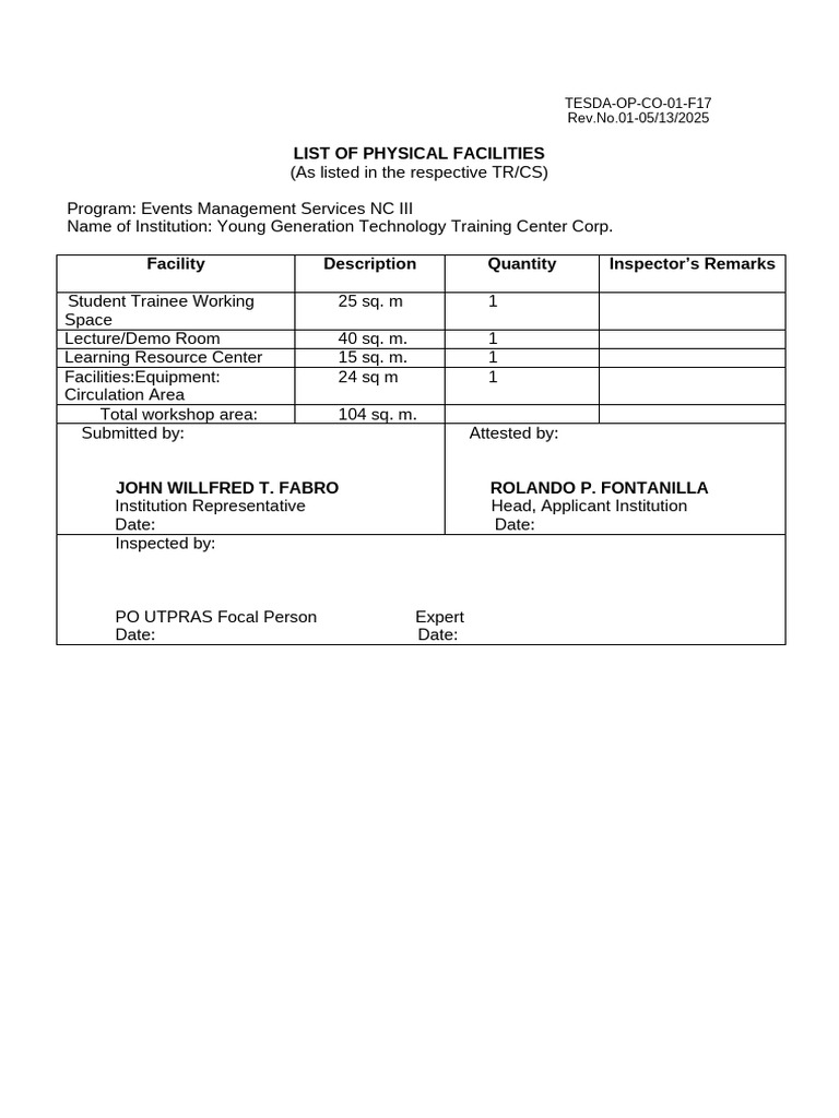 List of Physical Facilities | PDF
