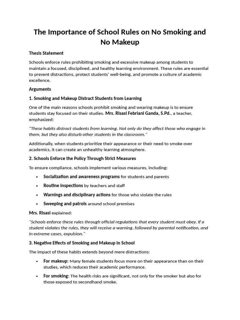 School Rules: No Smoking & Makeup Policy | PDF | Teachers | Disciplines