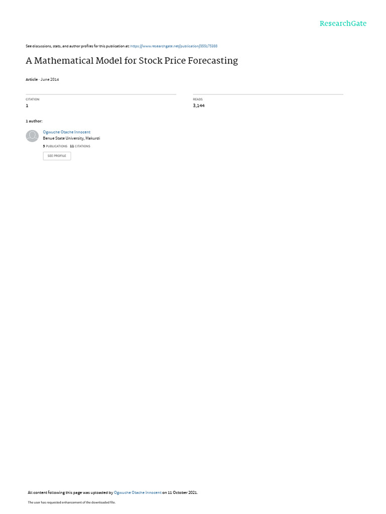 A Mathematical Model for Stock Price Forecasting | PDF | Stochastic ...