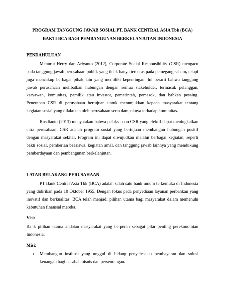 CSR Bakti BCA: Dampak Sosial Positif | PDF
