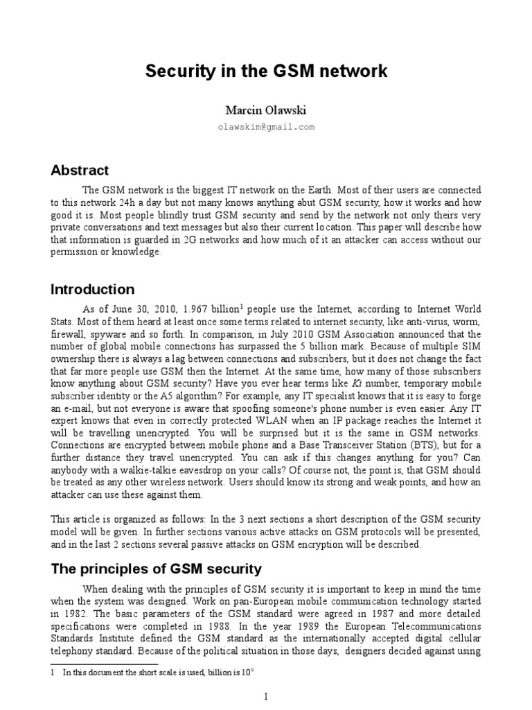 Security in The GSM Network | Download Free PDF | Short Message Service ...
