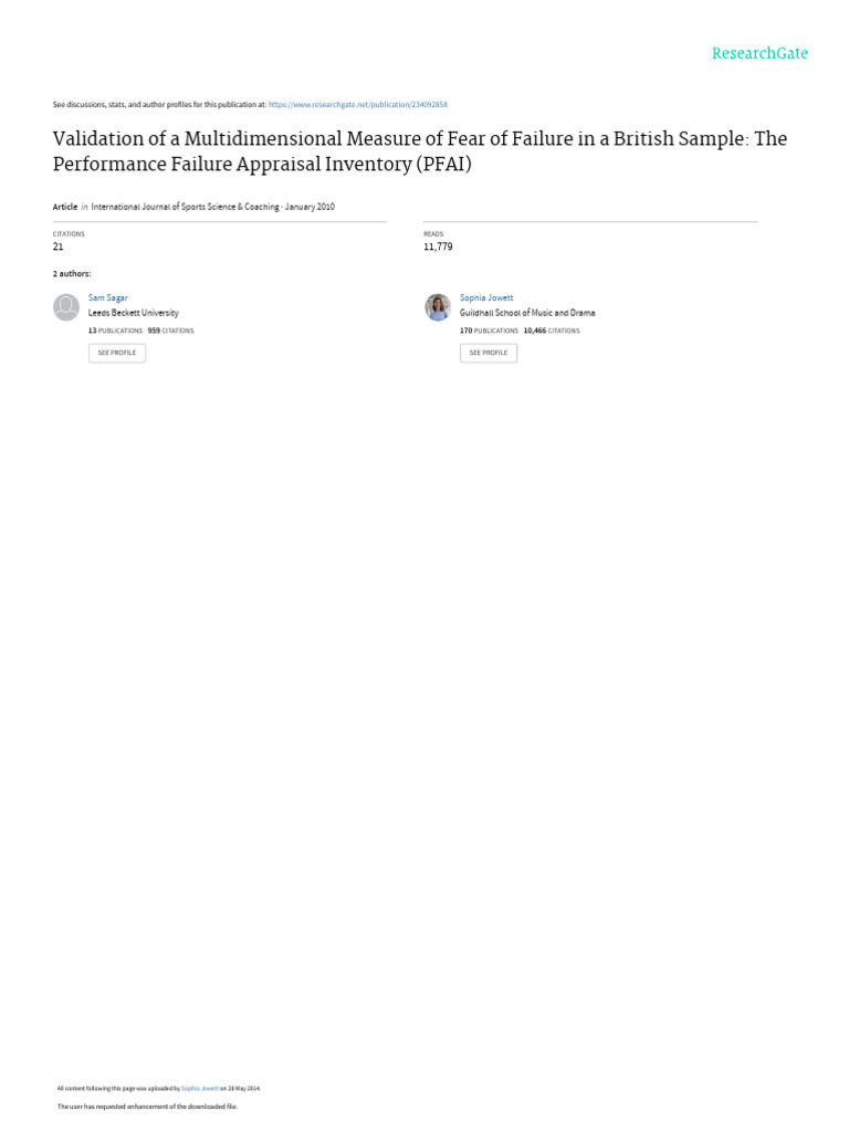 Cog Appraisal Sport Fear of Failure | PDF | Qualitative Research ...