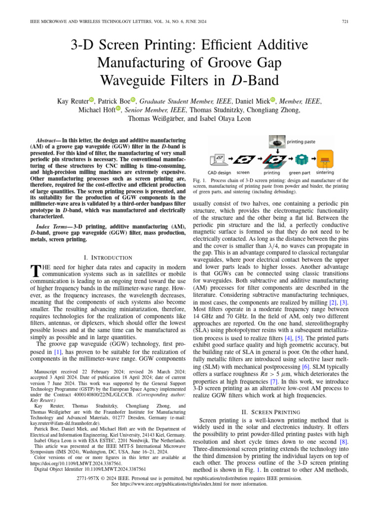 3-D Screen Printing for D-Band Filters | PDF | Waveguide ...