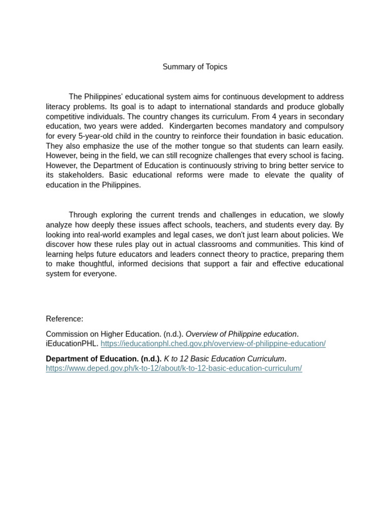 Educ 205-Summary of Topics | PDF