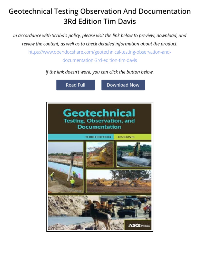 Geotechnical Testing Observation And Documentation 3rd Edition Tim ...