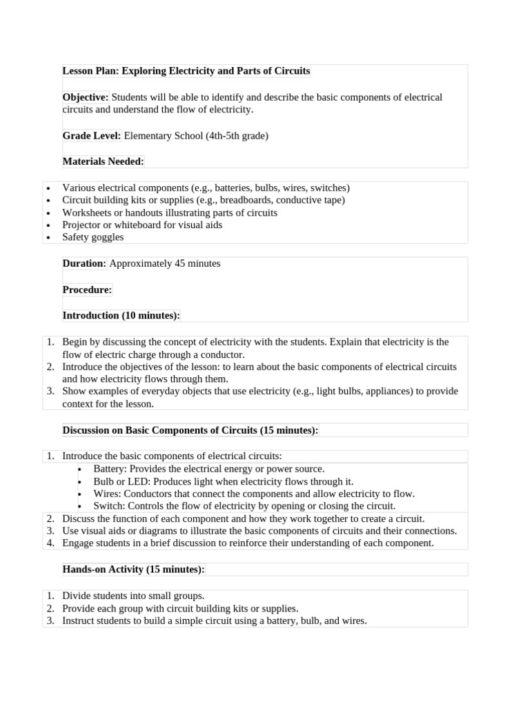 Lesson Plan Electricity | PDF | Electricity | Electrical Network