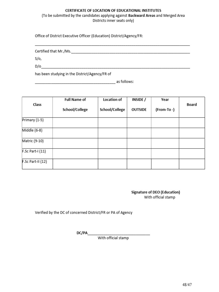 Certificate of Location of Educational Institutes | PDF