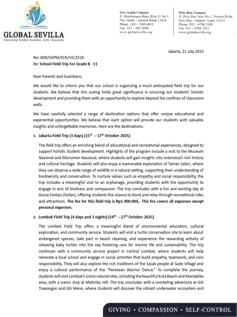 009 - G8-11 Field Trip Letter With Form AY 2526 | PDF