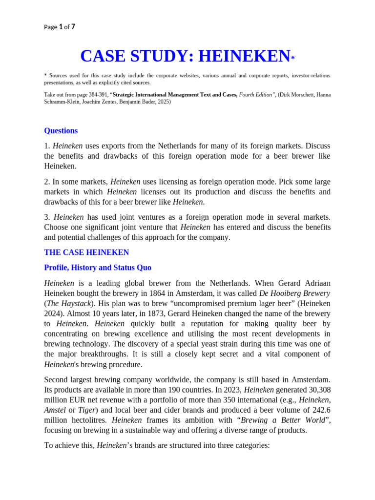 Heineken's Global Operations Strategy | PDF | Malt Based Drinks | Beer