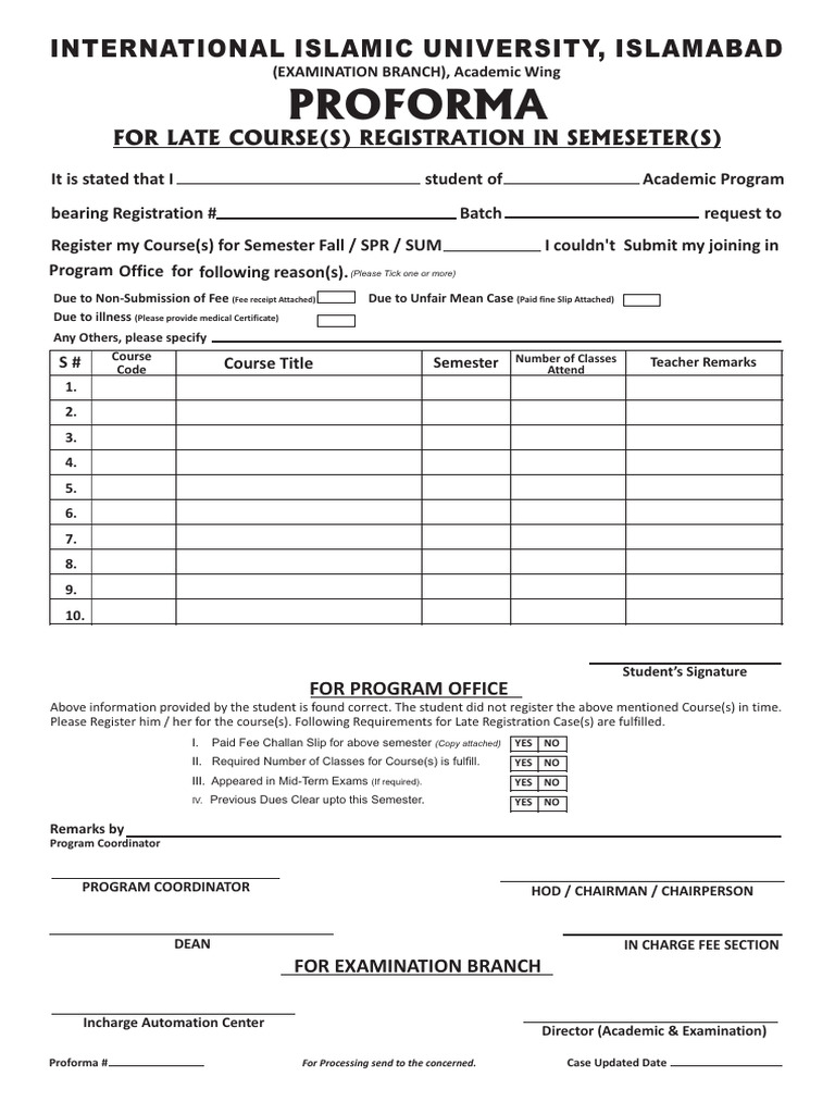 Proforma Late Course Registration | PDF | Chess | Chess Theory
