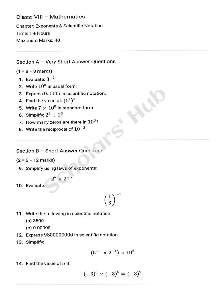 Exponents & Scientific Notation Guide | PDF