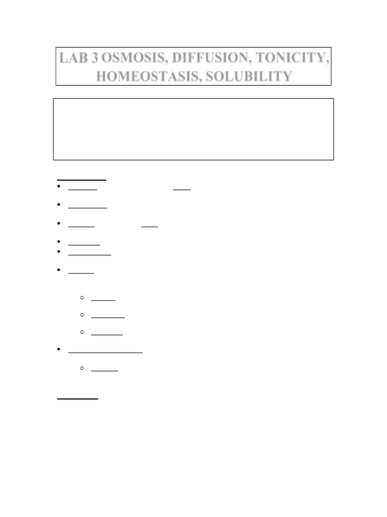 Lab 03 Osmosis, Diffusion and Tonicity | PDF | Osmosis | Chemistry