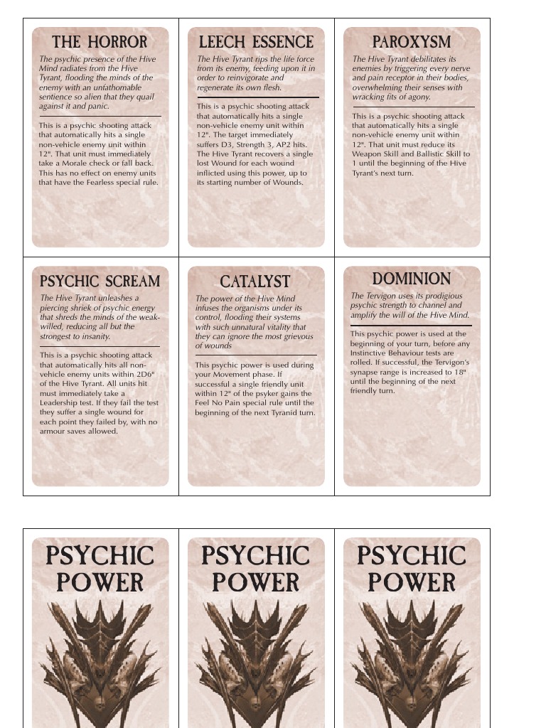 Tyranid Psychic Power Cards | PDF | Nature | Unrest