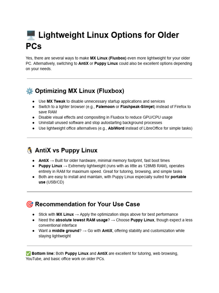 ? Lightweight Linux Options For Older PC | PDF