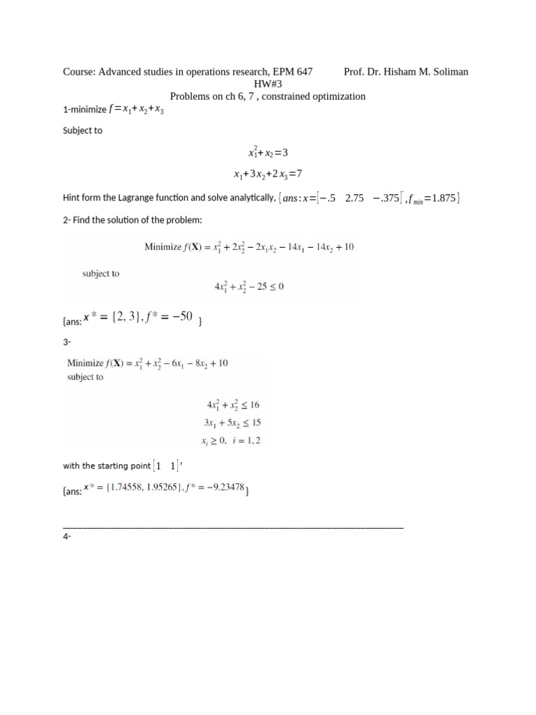 Course: Advanced Studies in Operations Research, EPM 647 Prof. Dr ...
