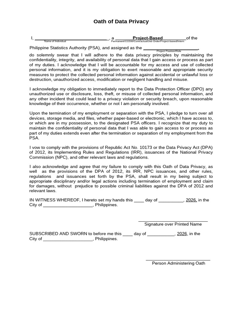 Data Privacy Oath for PSA Employees | PDF | Privacy | Information Privacy
