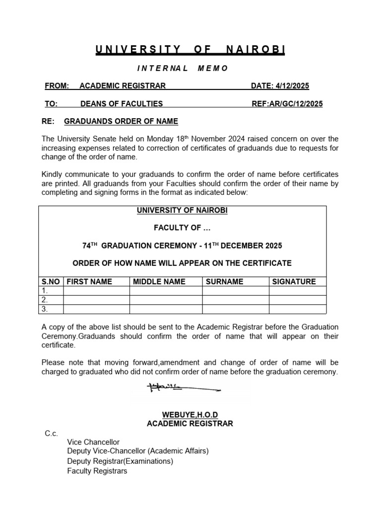 Memo To Deans On Order of Name - Dec. 2024 | PDF