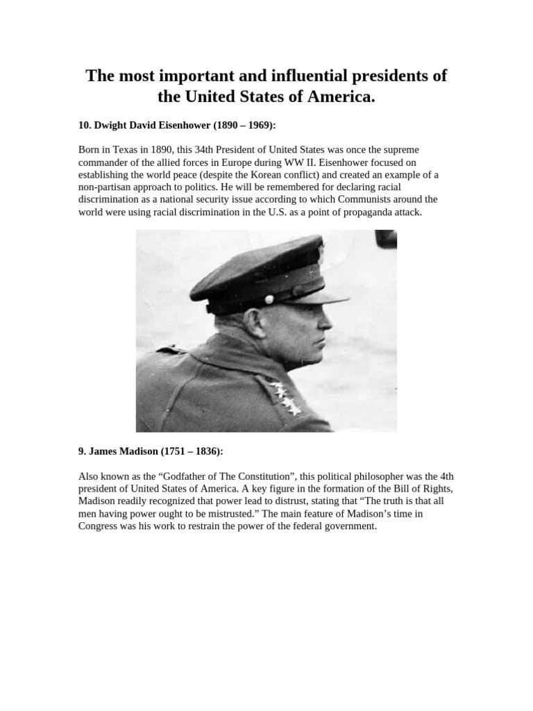 The Most Important and Influential Presidents of The United States of ...