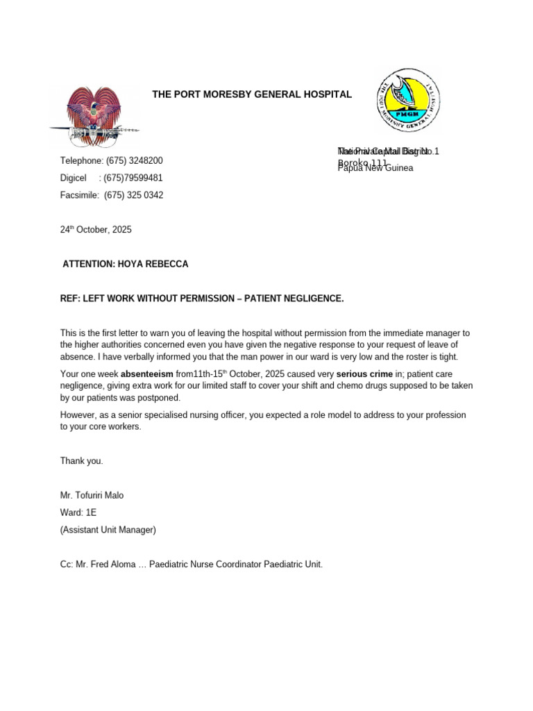 Warning Letter: Patient Negligence Incident | PDF