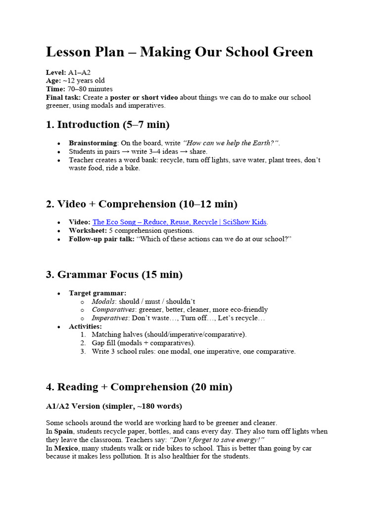 Eco-Friendly School Lesson Plan | PDF | Natural Environment | Economy ...