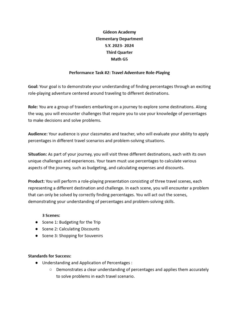 Travel Adventure: Percentages in Math G5 | PDF | Education Theory ...