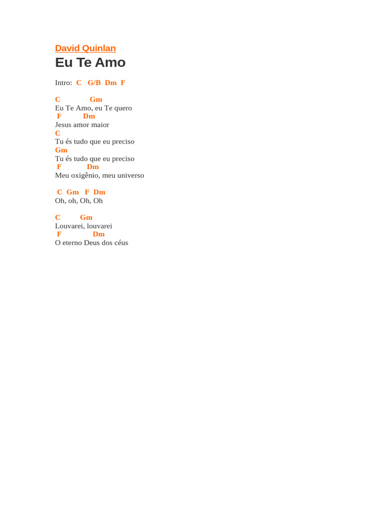 Letra da Música "Eu Te Amo" - David Quinlan | PDF