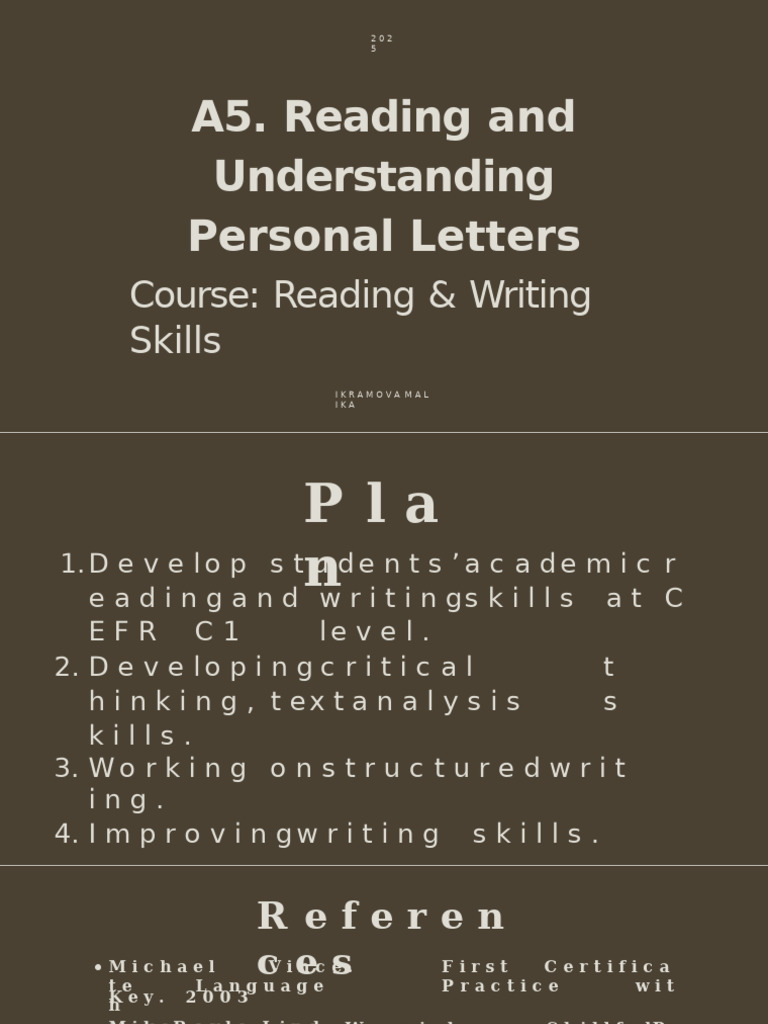 Personal Letters Reading Course Guide | PDF