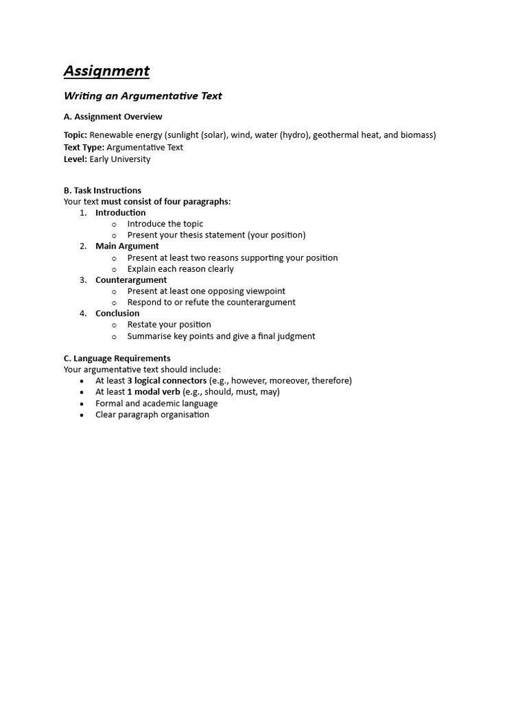 Argumentative Text Assignment | PDF