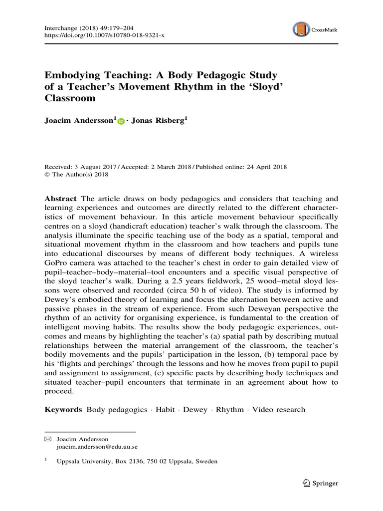 Embodying Teaching A Body Pedagogic Study | PDF | Pedagogy | Teachers