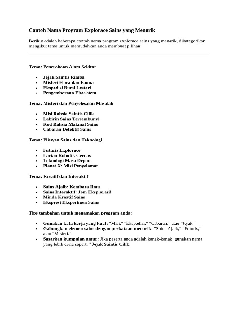 Nama Program Explorace Sains Kreatif | PDF
