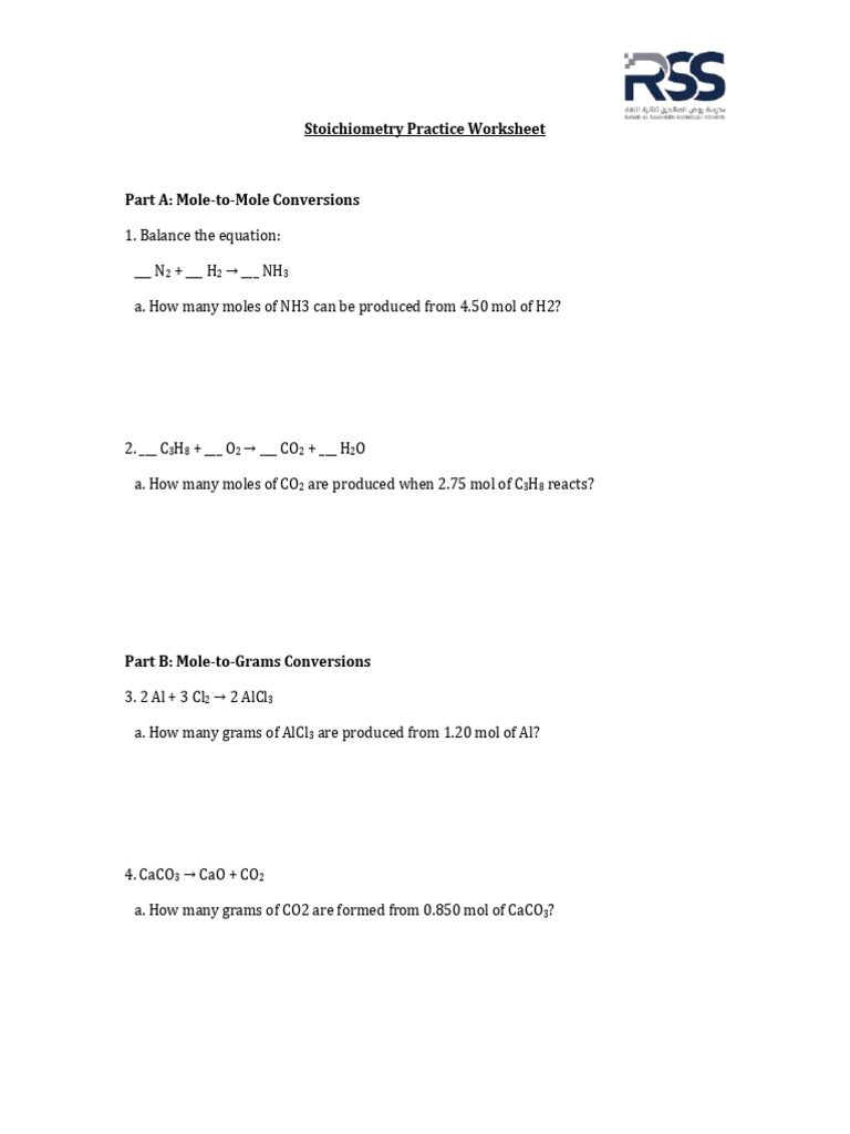 Stoichiometry Practice Worksheet | PDF