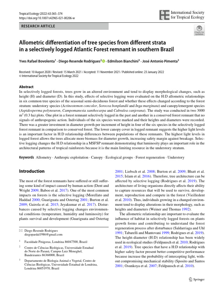 Allometric Differentiation of Tree Species From Different Strata | PDF ...