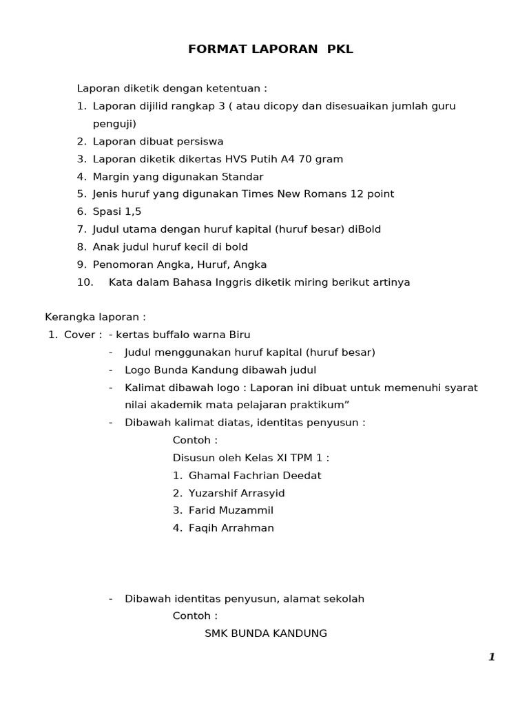 Format Laporan PKL | PDF