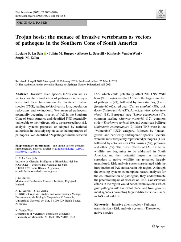Trojan Hosts The Menace of Invasive Vertebrates As Vectors of Pathogens ...