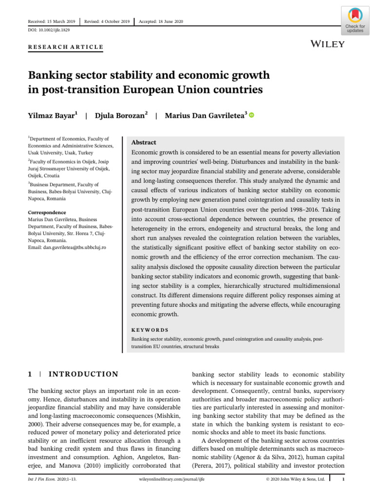 Banking Stability and Economic Growth EU | PDF | Banks | Loans