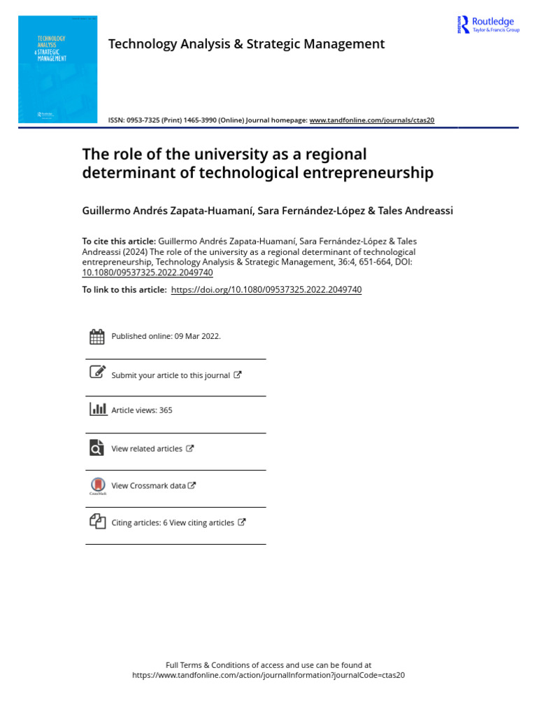 The Role of The University As A Regional Determinant of Technological ...