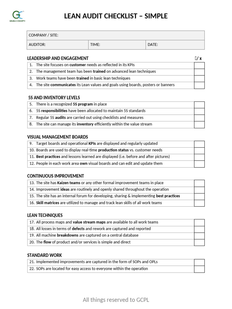 Lean Audit Checklist Simple | PDF