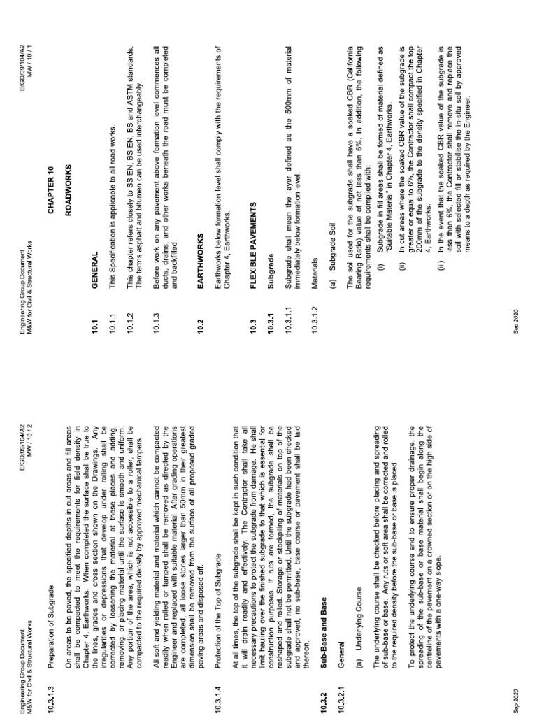 LTA Spec Chapter 10 Road Work - Flexible Pavement | PDF