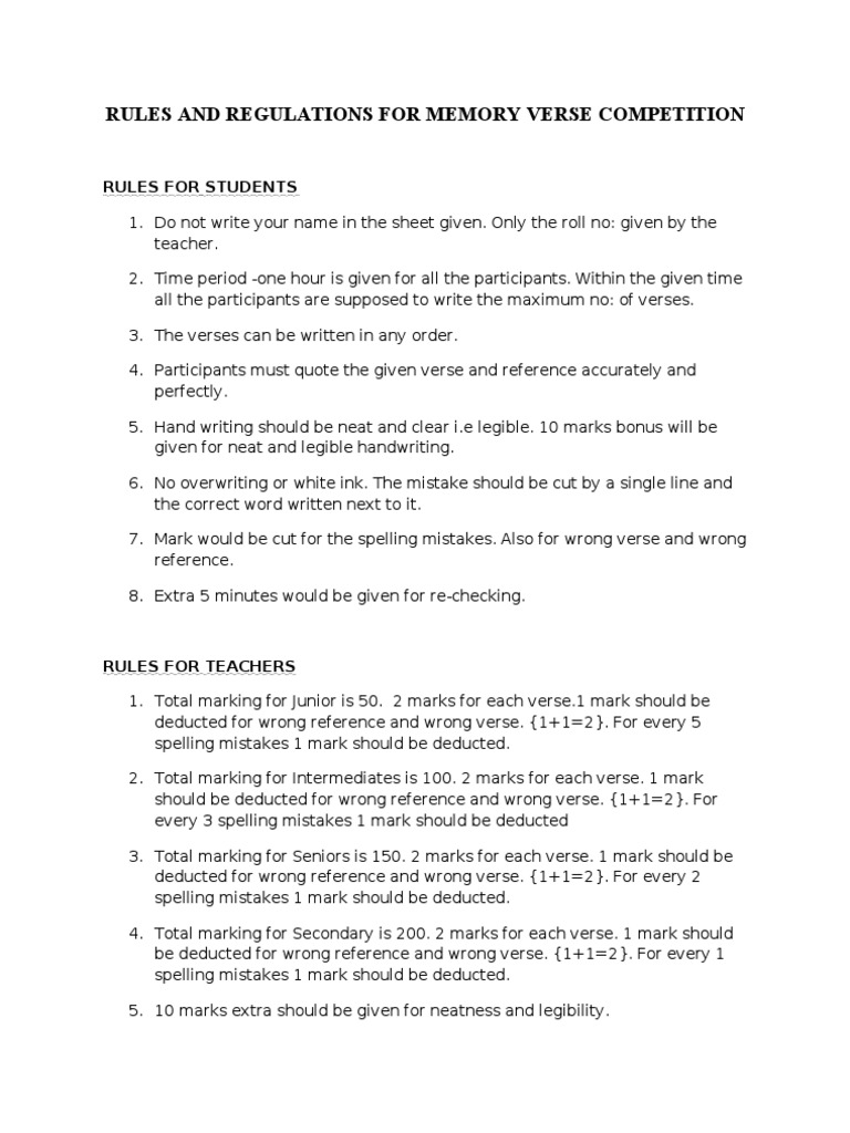 Rules-Memory Verse Competition | PDF