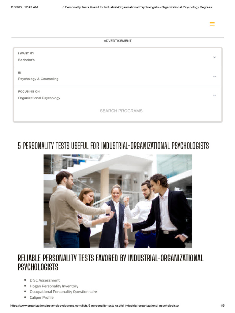 5 Personality Tests Useful For Industrial-Organizational Psychologists ...