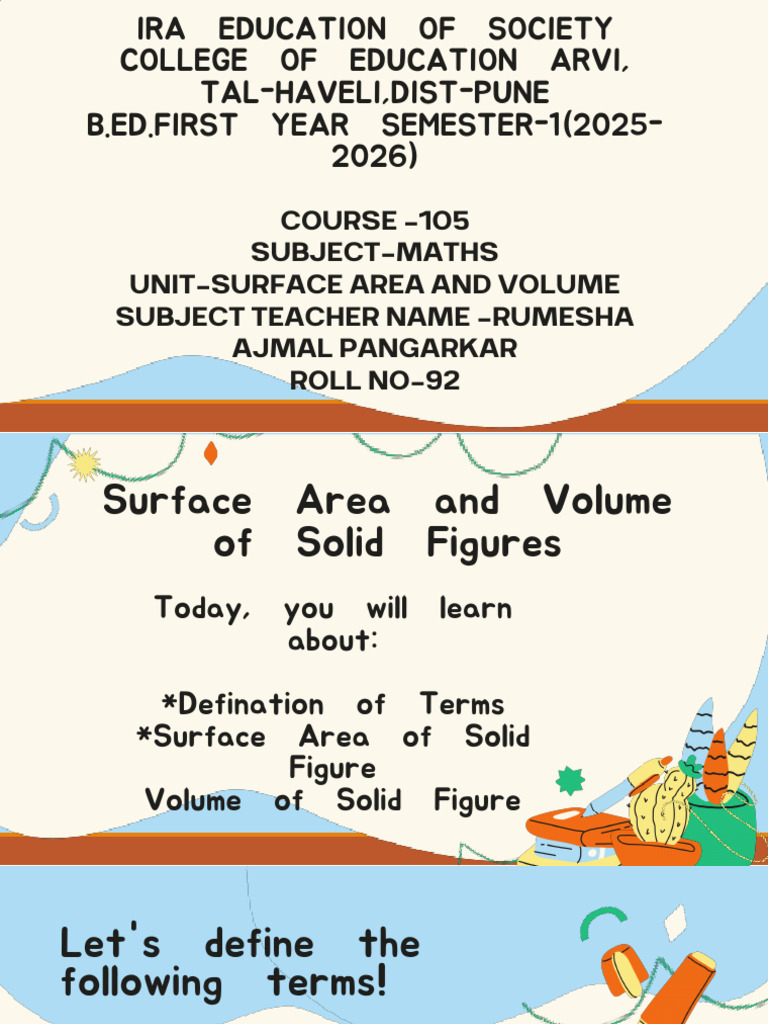 Surface Area and Volume of Solids | PDF | Area | Volume