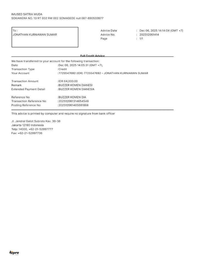 Bank Advice: No Signature Needed | PDF