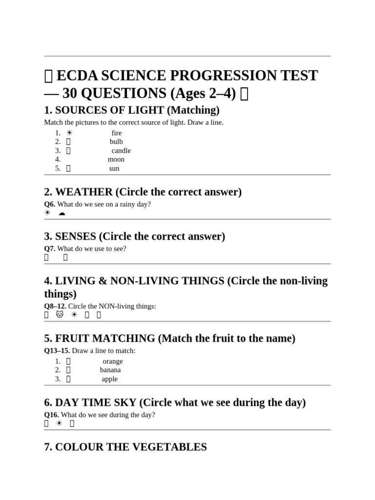 ? Ecda Science Progression Test | PDF