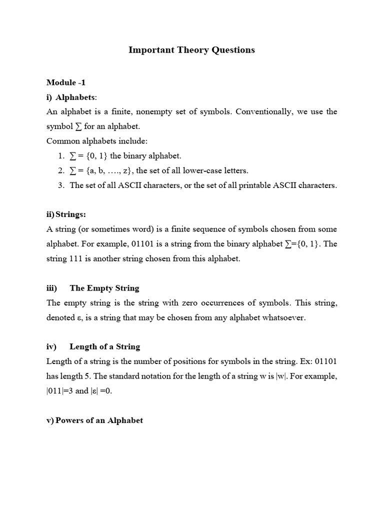Important Theory Questions | PDF | Automata Theory | Linguistics