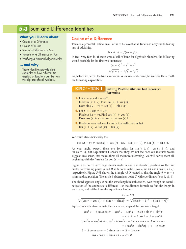 Sum and Difference Identities | PDF | Trigonometric Functions | Angle
